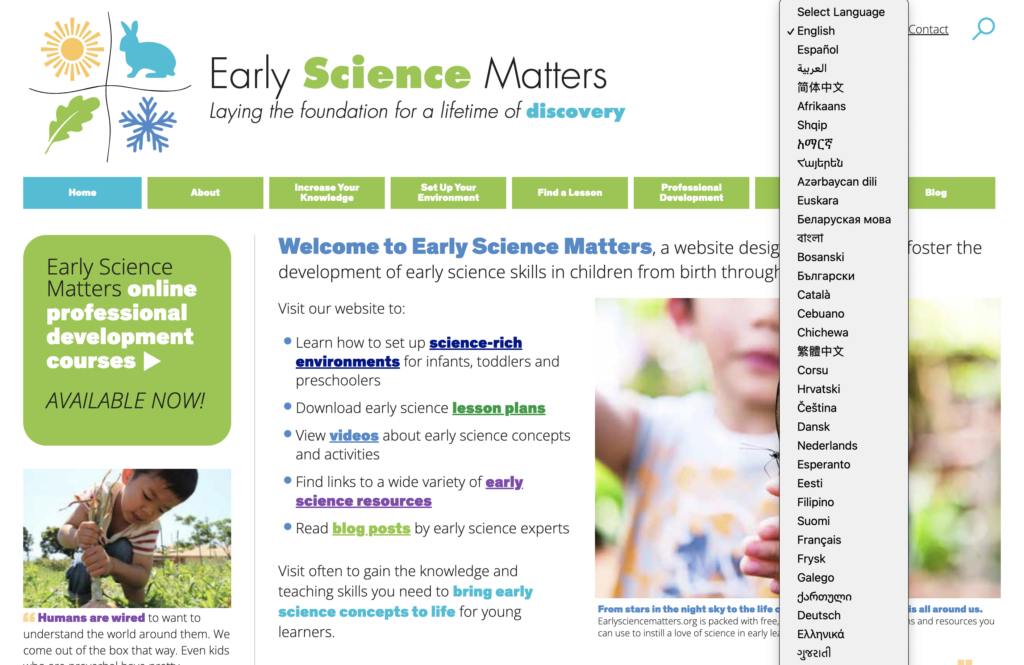 Early Science Matters is Now Multilingual! - Early Science Matters